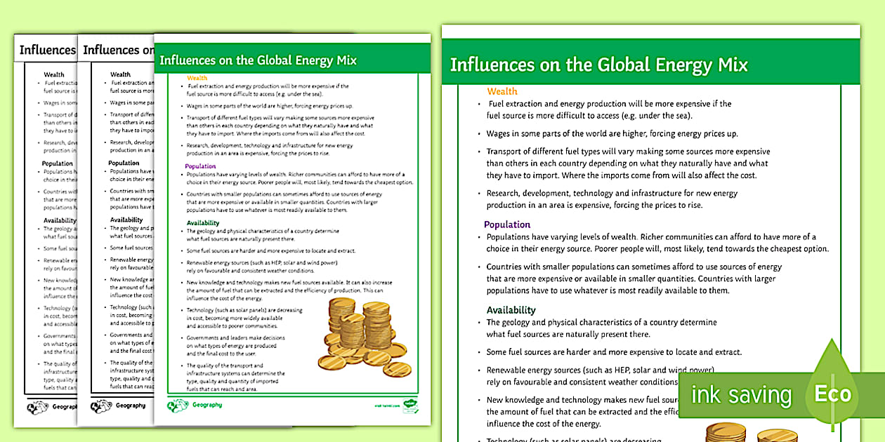 GCSE Resource Management: Influences on the Global Energy Mix Fact Sheet