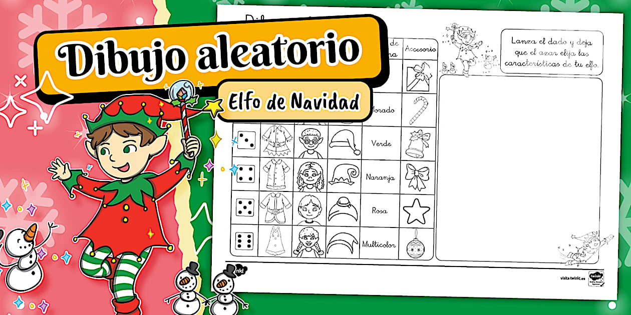 Ficha de actividad: Dibujo aleatorio - Elfo de Navidad