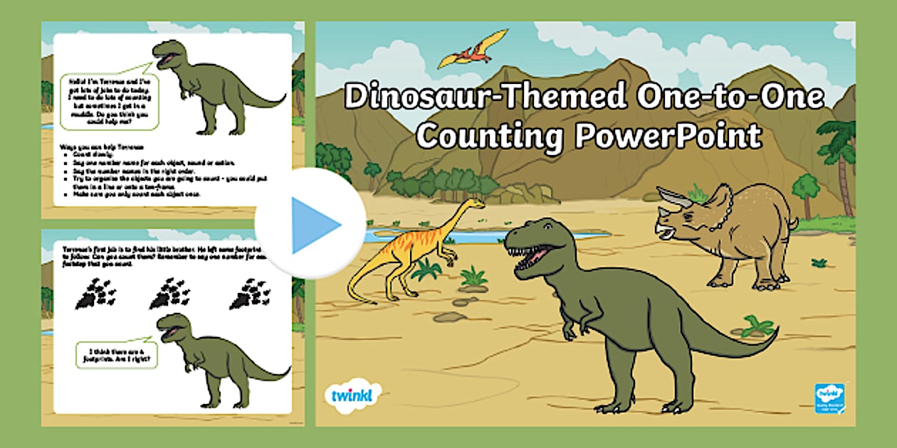 Dinosaur-Themed One-to-One Counting PowerPoint - Twinkl