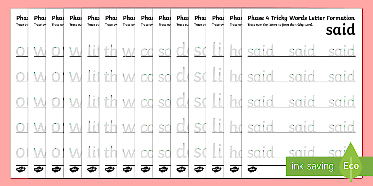Phase 4 Tricky Words Letter Formation Activity - Twinkl
