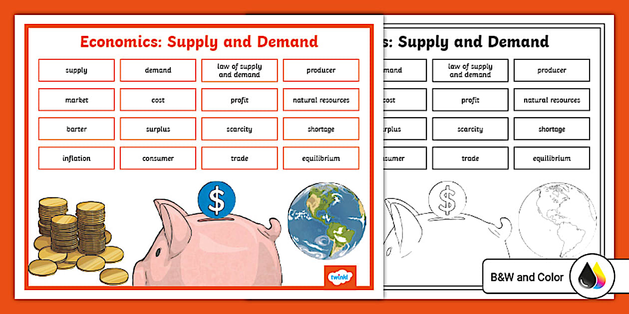 Economics: Supply and Demand Vocabulary Mat for 6th-8th Grade