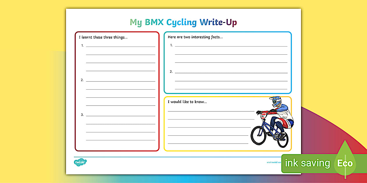 BMX Cycling Write-Up Worksheet (teacher made) - Twinkl