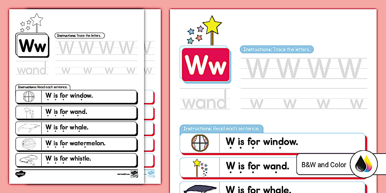 Letter W Fluency Sentences for ELL Alphabet Worksheet