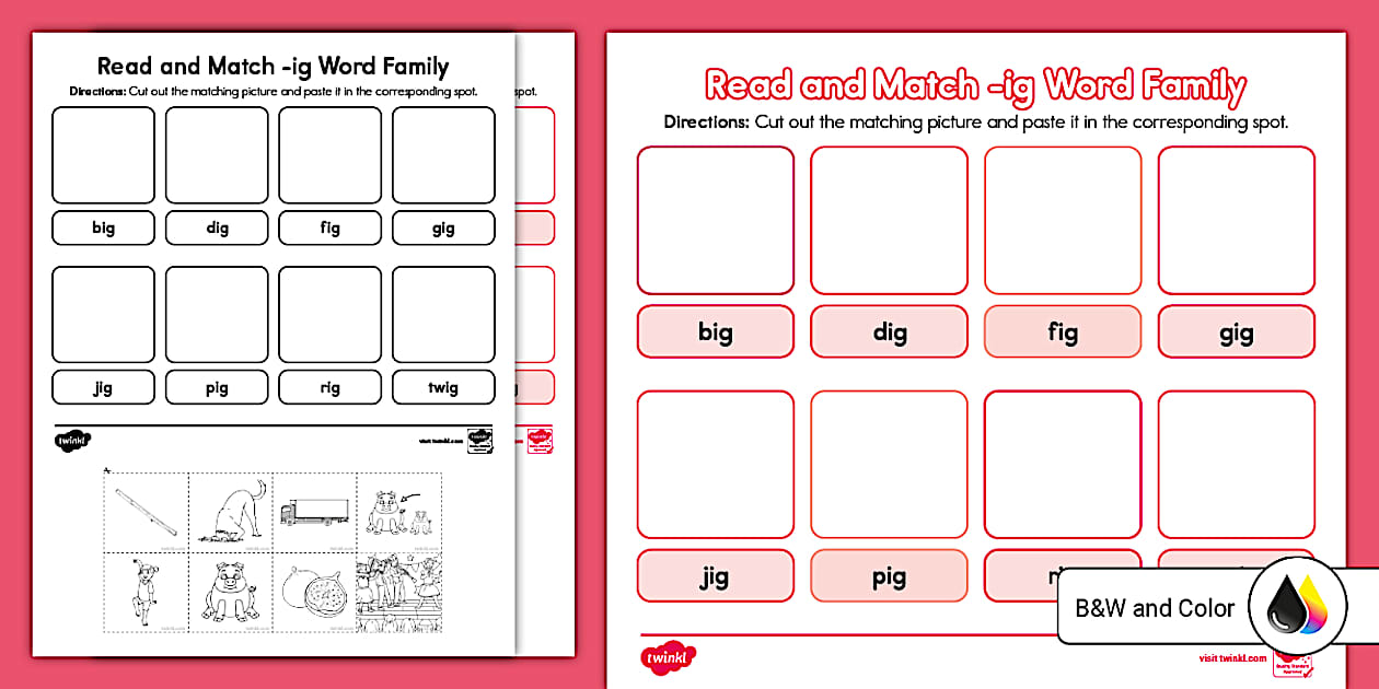 Read and Match -ig Word Family Worksheet (teacher made)