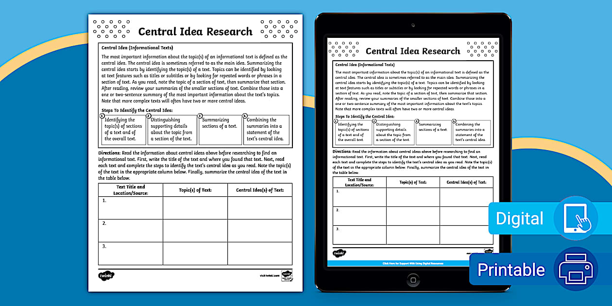 Sixth Grade Central Idea Research Activity - Twinkl