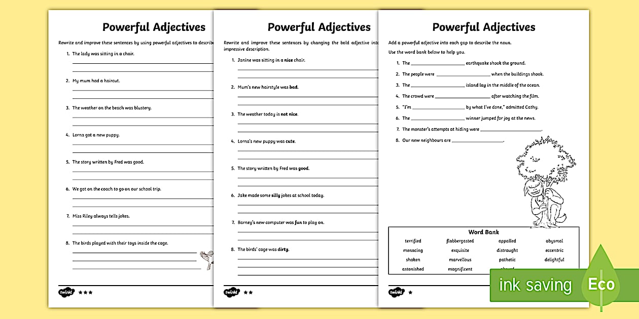 Editable Powerful Adjectives Differentiated Worksheets