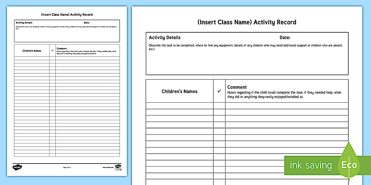 Editable Class List Activity Record Template (teacher made)