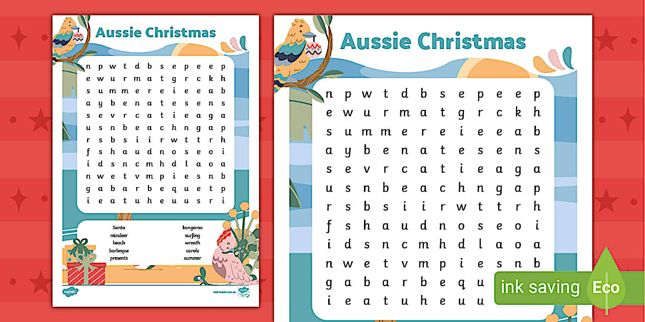 Aussie Christmas Word Search F-2 - Twinkl