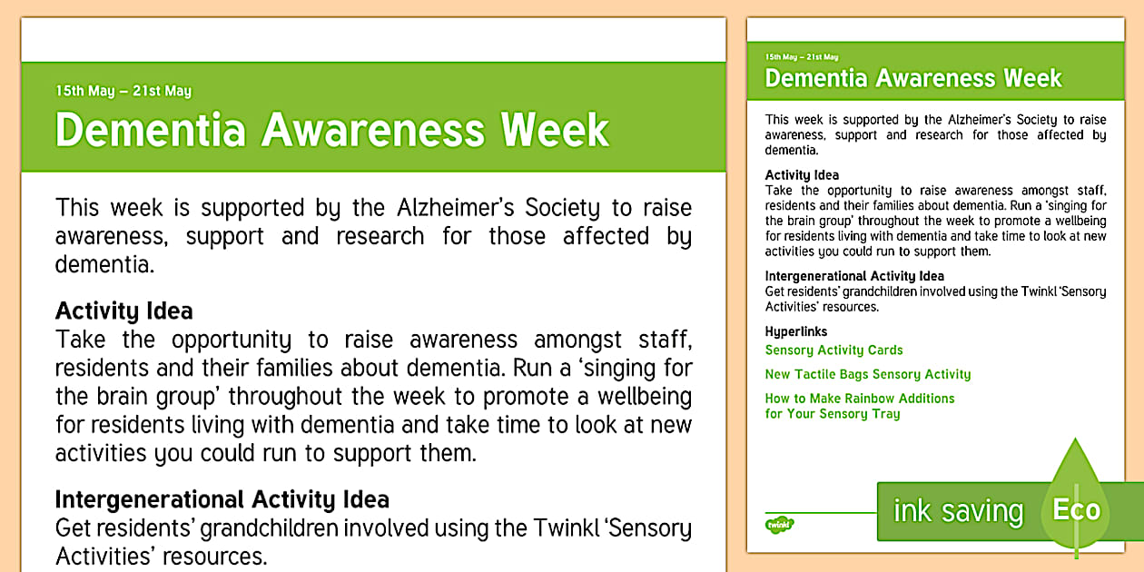 Dementia Awareness Week Adult Guidance (teacher made)