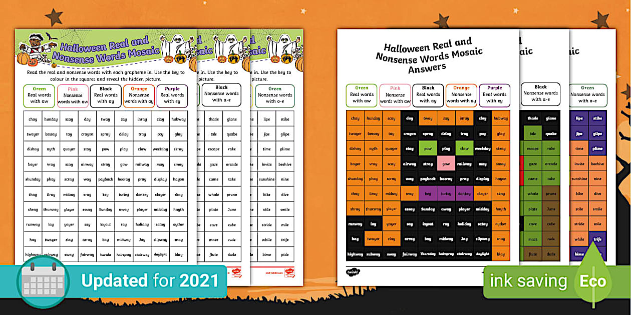 Halloween Phase 5 Phonics Mosaic Activity Sheets - Twinkl