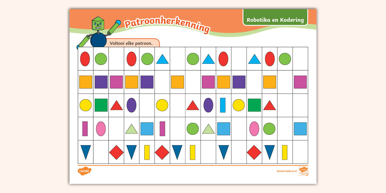 Graad 1 Kodering en Robotika Patroonherkenning Voltooi die Patroon