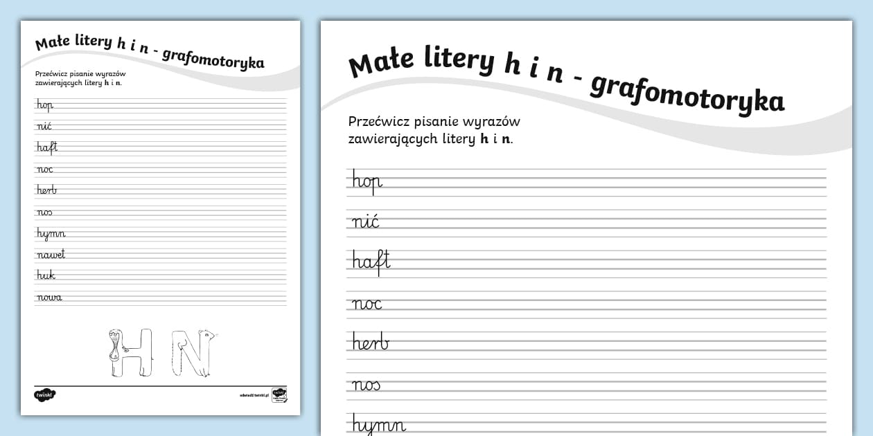 Małe litery h i n | Grafomotoryka | Litery kształtopodobne