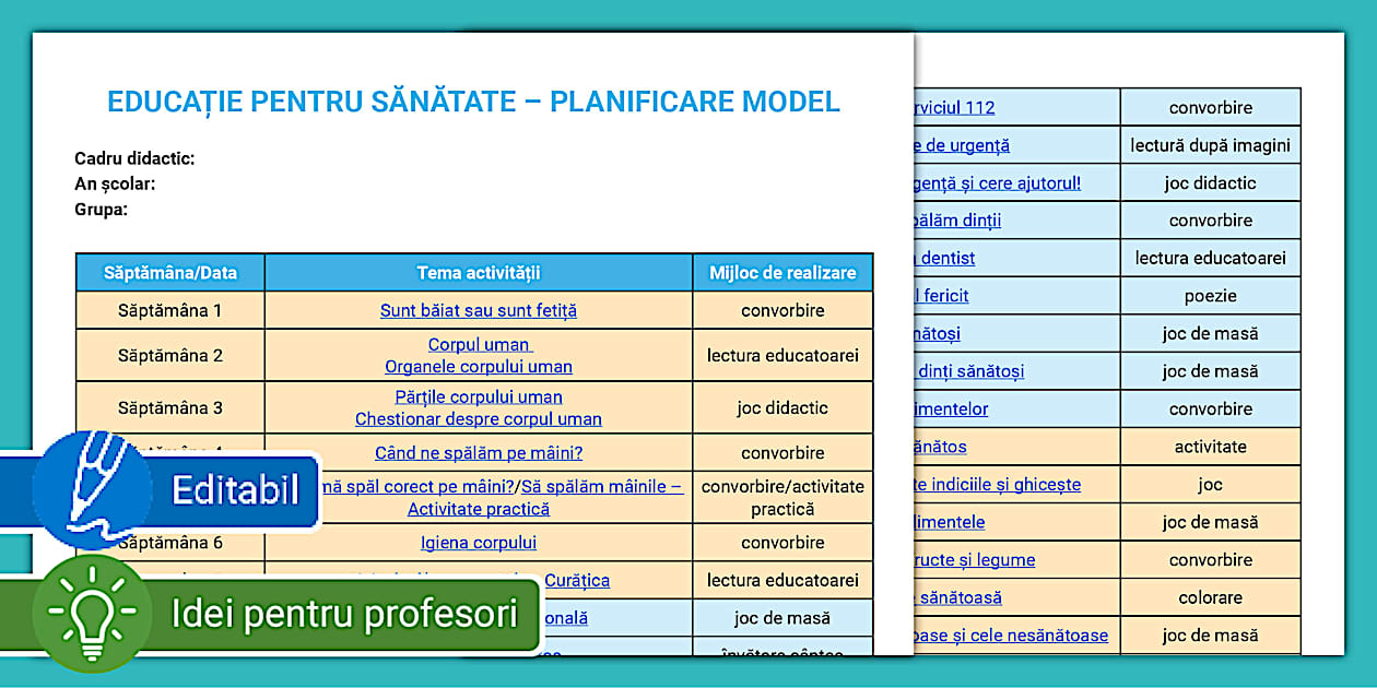 FREE! - Planificare educație pentru sănătate – Idei pentru profesori