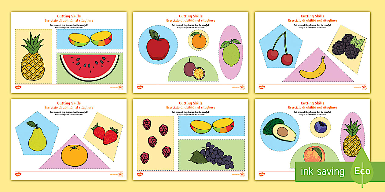 Fruit Themed Cutting Skills Worksheet / Worksheet Italian/English