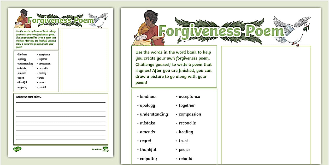 Forgiveness Poem Writing Template (teacher made) - Twinkl
