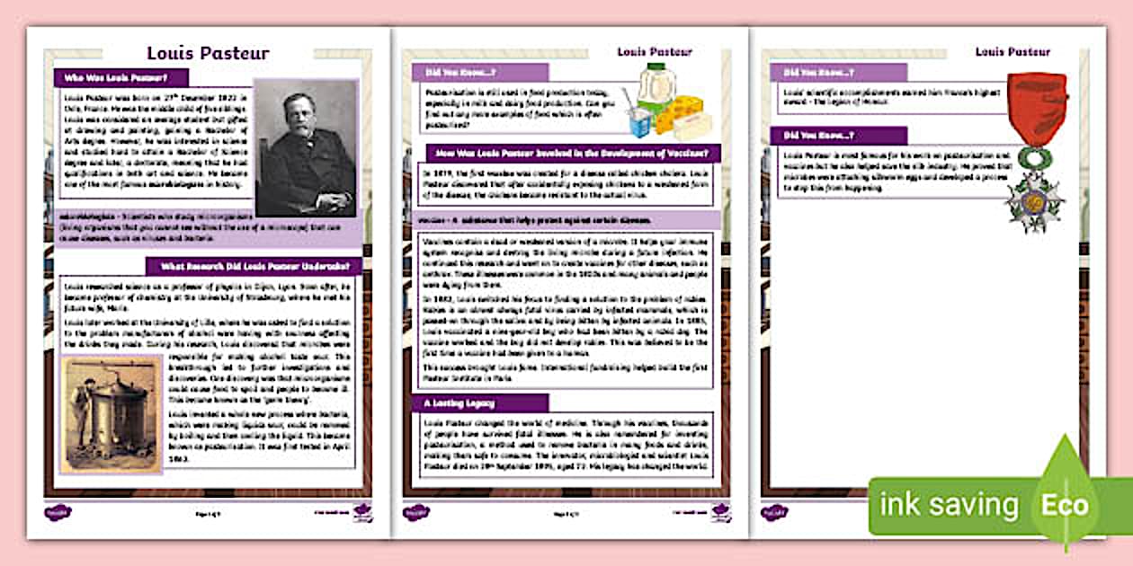 KS2 Louis Pasteur Facts Sheet (profesor hizo) - Twinkl