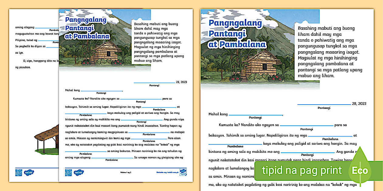 Pangngalang Pantangi at Pambalana: Sipi ng Pagsasanay | Grade 3 | Twinkl