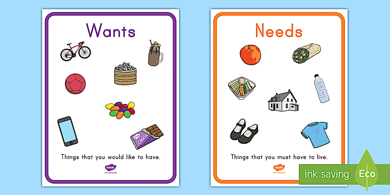 Needs and Wants Posters (teacher made) - Twinkl