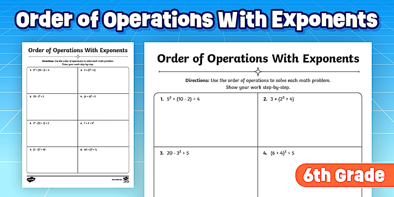 Order of Operations With Exponents Practice Worksheet