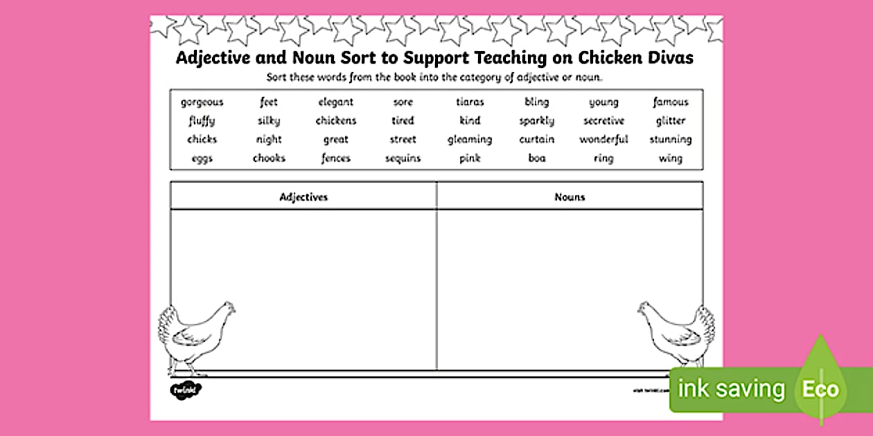 Whitney and Britney Chicken Divas - Adjective and Noun Sort