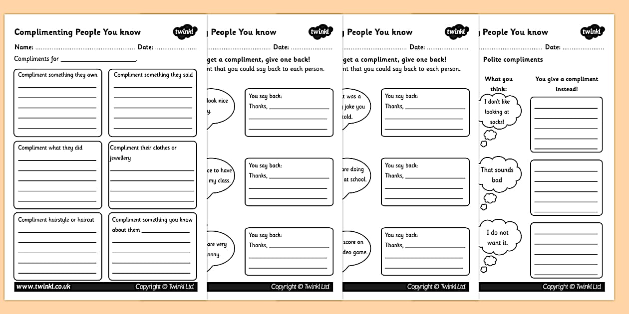 How to compliment People Worksheets - Twinkl