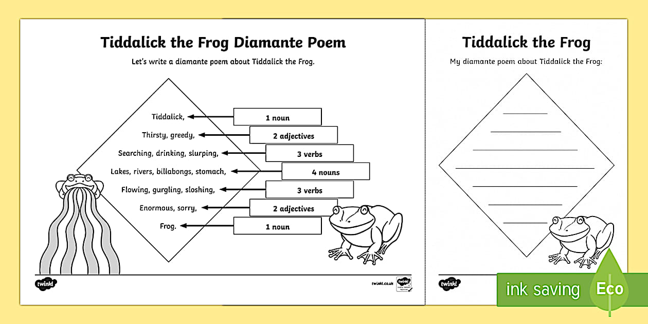 Tiddalick the Frog Diamante Poem Writing Template - Australian Aboriginal