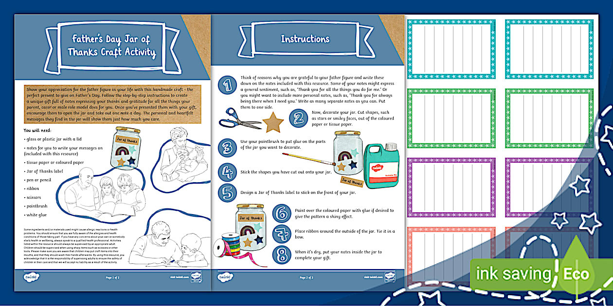 Father's Day Jar of Thanks Craft Activity