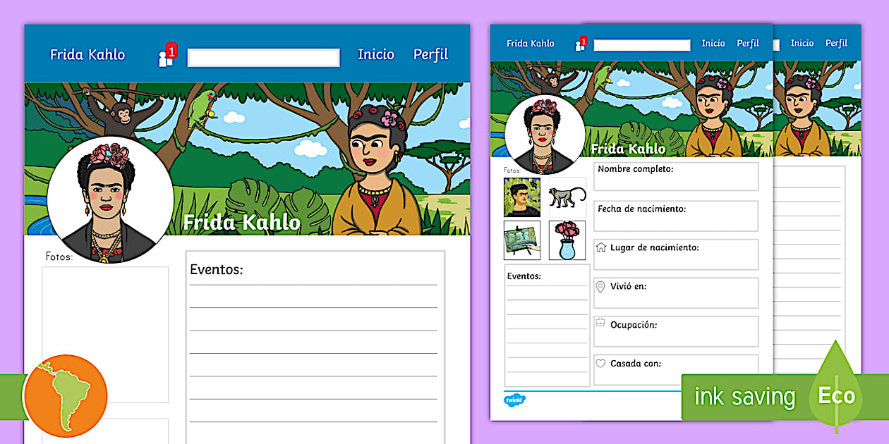Editable Ficha de actividad: Perfil de Frida Kahlo - Guía de trabajo