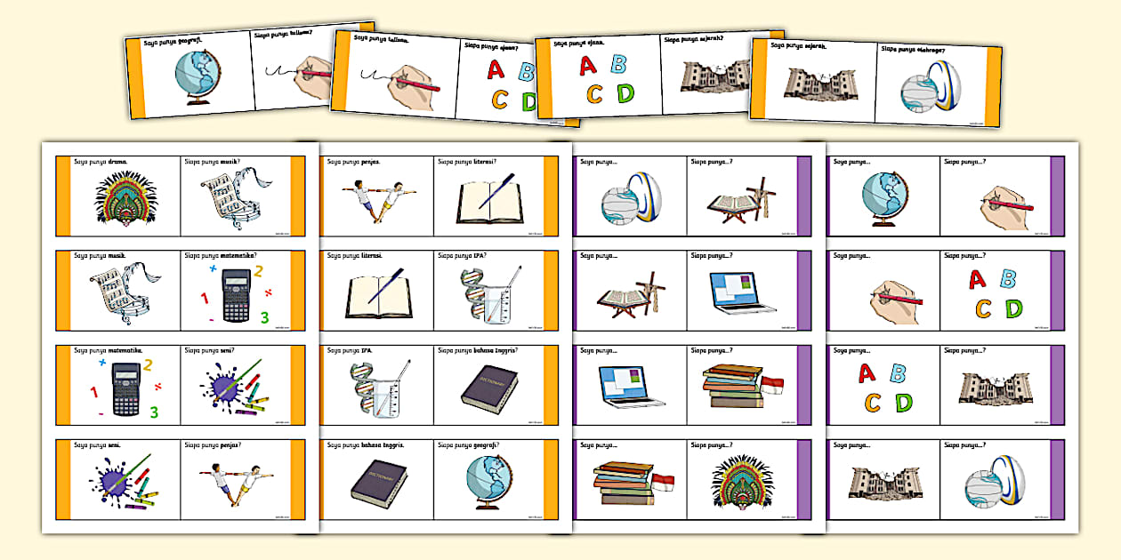 School Subjects Loop Cards Indonesian