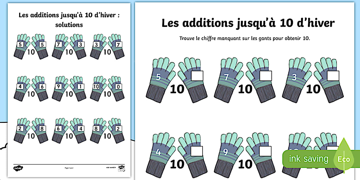 Feuilles d'activité : Les additions jusqu'à dix