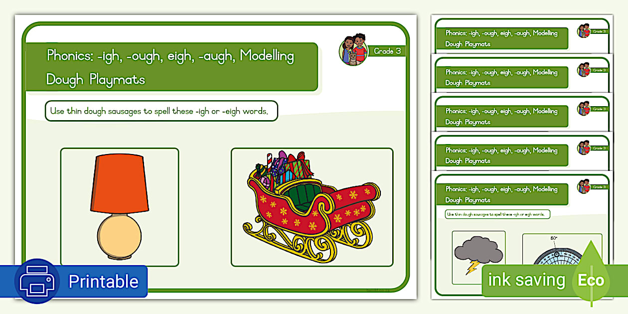 Grade 3 Phonics:-igh -ough-eigh-augh Modelling Dough Playmat