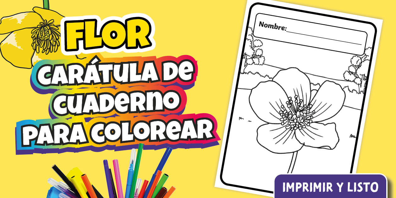 Carátula de cuaderno para colorear: Flor