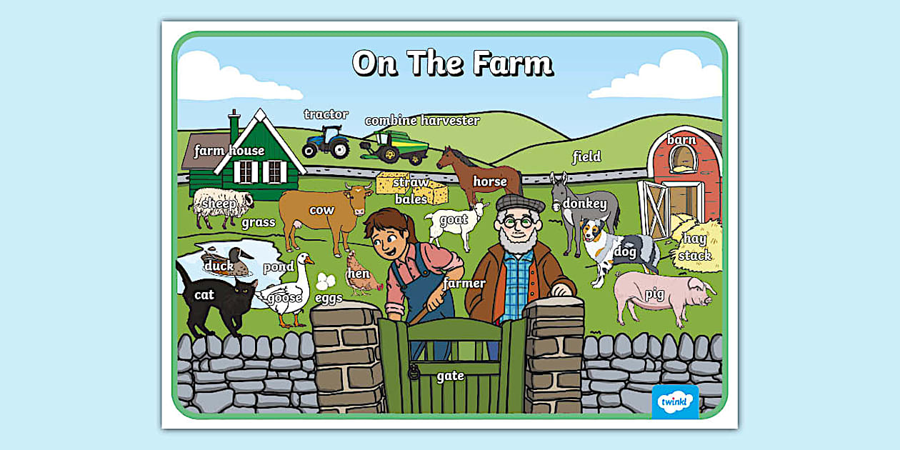 On the Farmyard Scene Word Mat - Animals (teacher made)