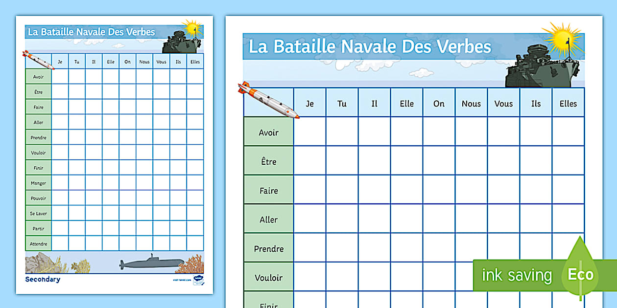 Verbs Battle Ships Game French (teacher made) - Twinkl