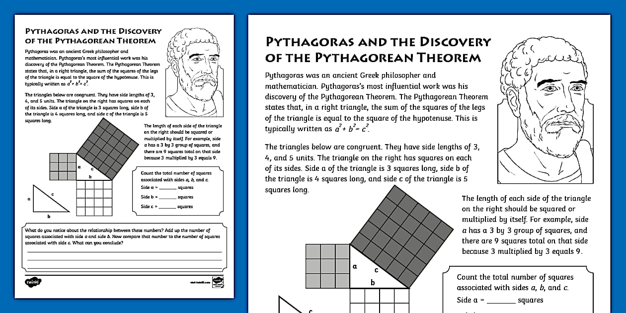 Pythagoras and the Discovery of the Pythagorean Theorem for 6th-8th Grade