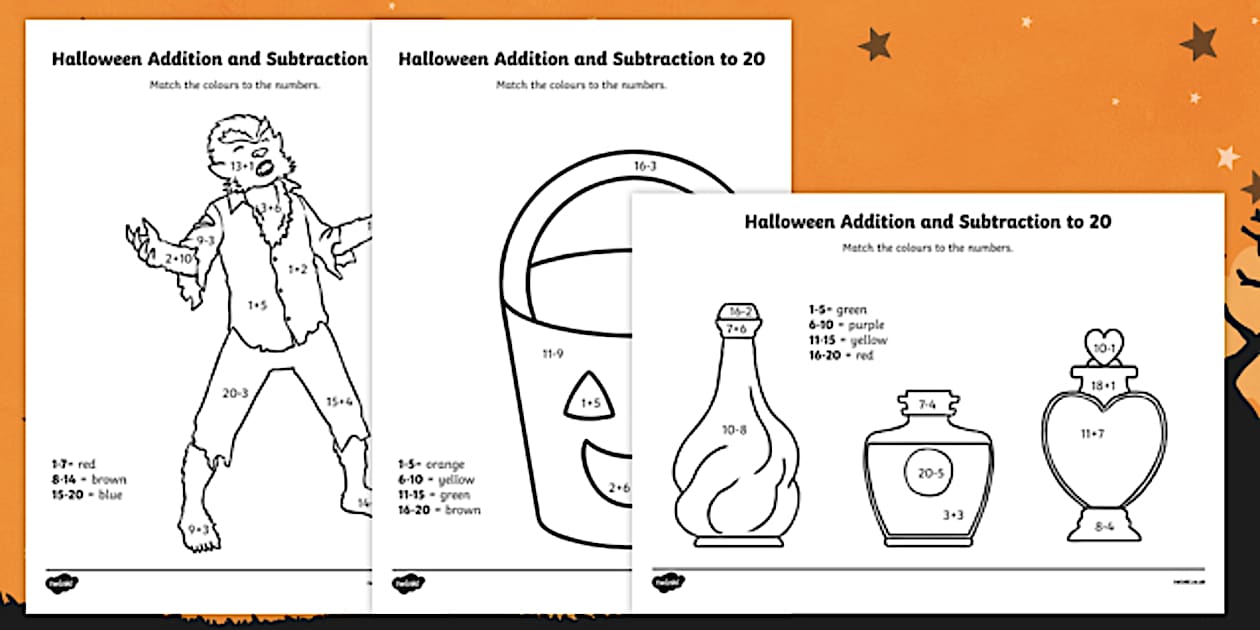 Halloween Addition and Subtraction to 20 Colour by Number