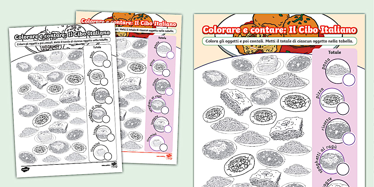 * NEW * Colorare e contare: Il Cibo Italiano - Twinkl