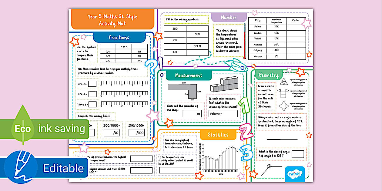 Year 5 Maths GL Style Activity Mat