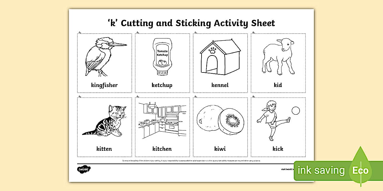 'k' Cutting and Sticking Activity (teacher made) - Twinkl