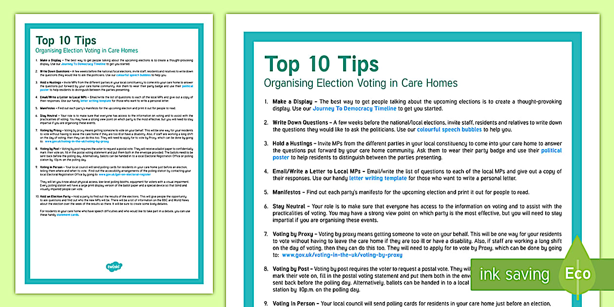 Care Home Voting Top Tips (teacher made) - Twinkl