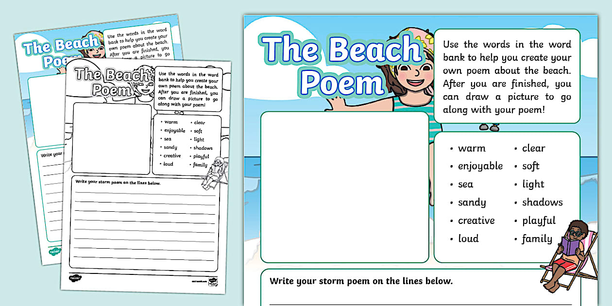 The Beach Poem Writing Template - Twinkl