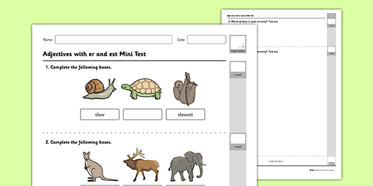 Adjectives with er and est Test (Teacher-Made) - Twinkl