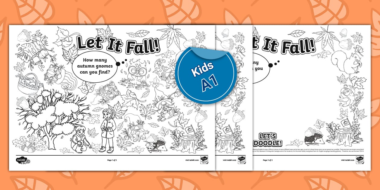 ESL Doodle Autumn Colouring Pages [Kids, A1] - Twinkl