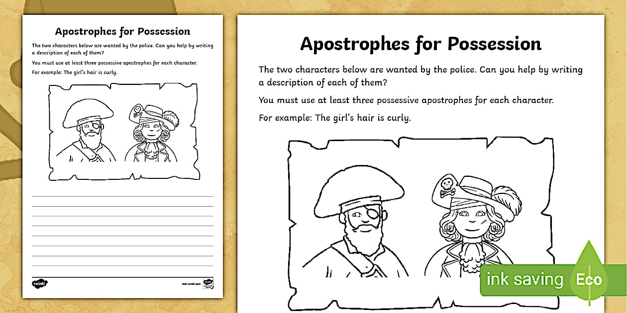 Apostrophes for Possession Application Worksheet - Twinkl