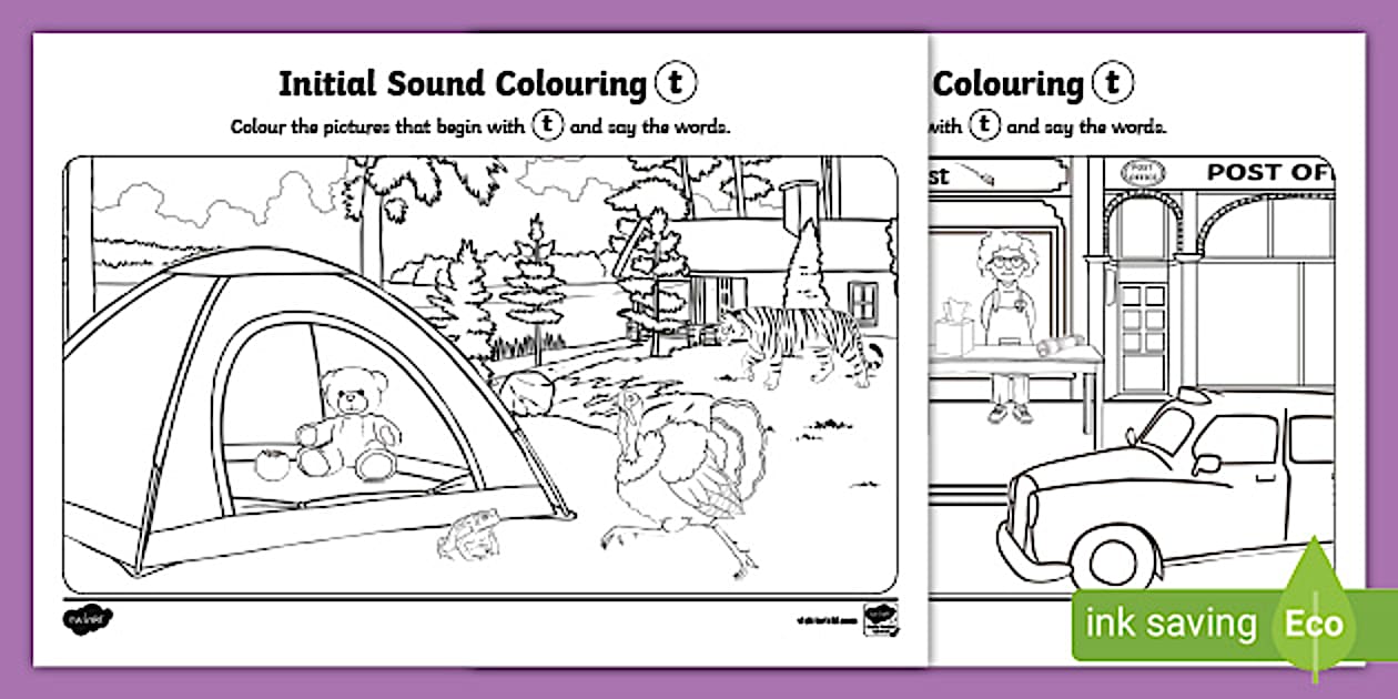 Initial Sounds Colouring Activity: Letter t - Twinkl