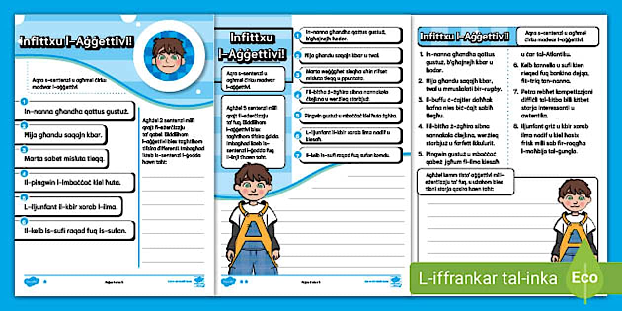 Il-Grammatika l Karti tat-Taħriġ: Infittxu l-Aġġettivi