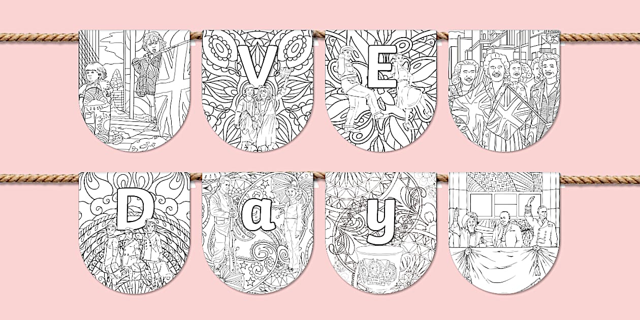 VE Day Colouring Display Bunting (teacher made) - Twinkl