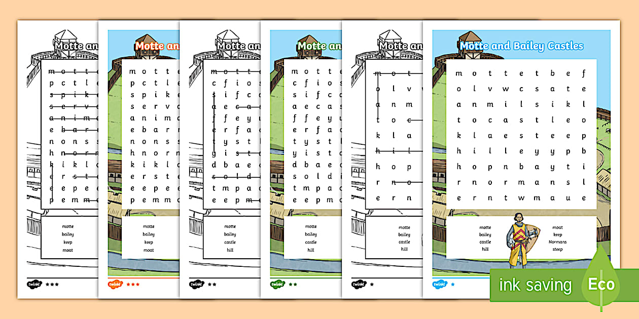 Motte and Bailey Castles Differentiated Word Search - Twinkl