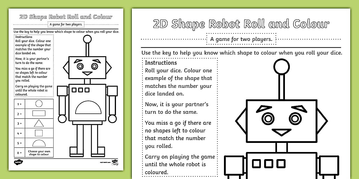 2D Shape Robot Roll and Colour - KS1 (teacher made) - Twinkl