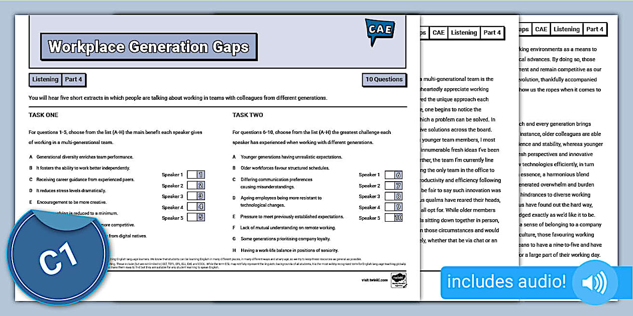 C1 Advanced (CAE) Listening Part 4 Generation Gap- Workplace